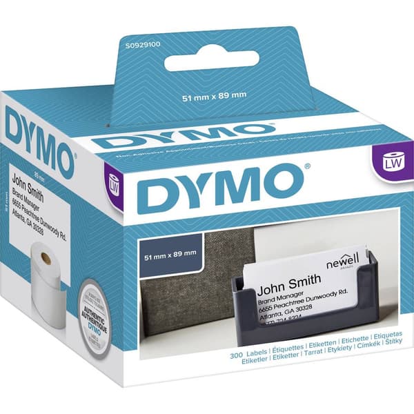 DYMO Etikettrulle S0929100 S0929100 89 x 51 mm Papper Vit 300 st Icke ...