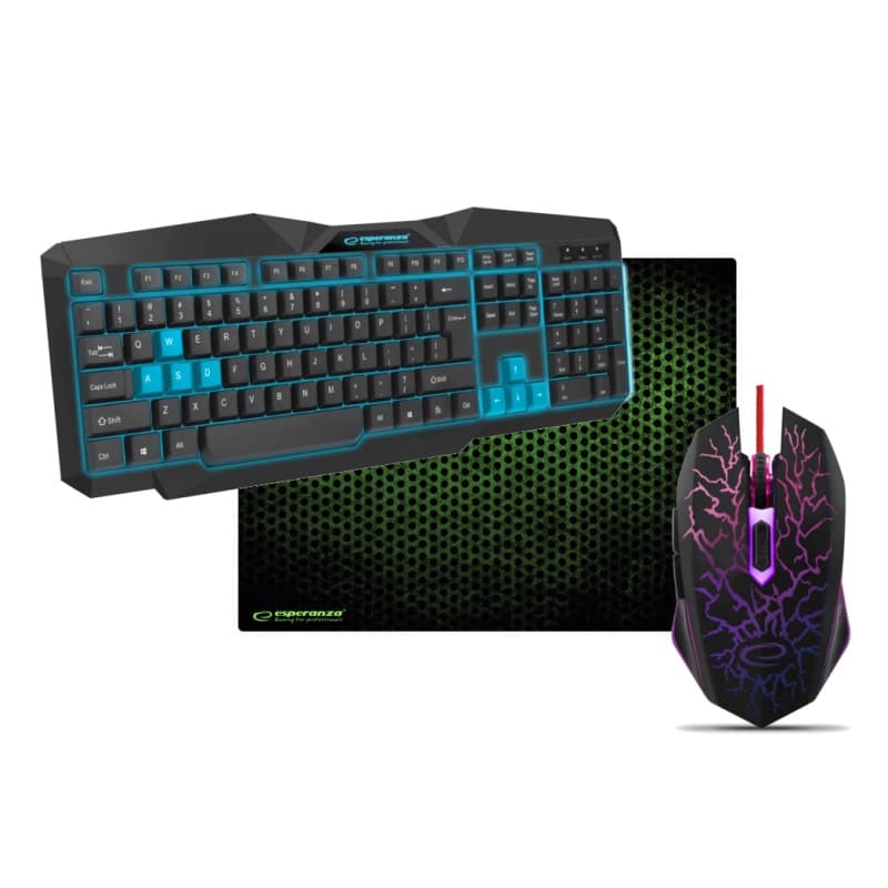 Esperanza 3 i 1 Gaming pakke. LED-oplyst tastatur, mus med LED lys ...