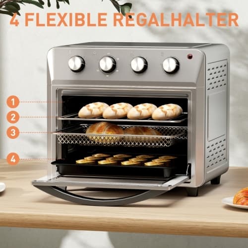 Mini Baking Oven 24 L med varmlufts- og airfryer, 6 varmeindstillinger ...