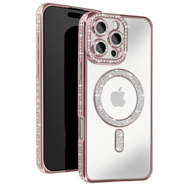 AVIZAR hårt fodral för iPhone 16 Pro Max - Champagne Pink Rhinestone ...
