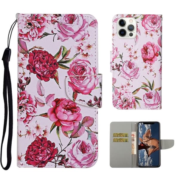 Mønstertryk læder telefon pung cover stativ taske med rem iPhone 13 Pro ...