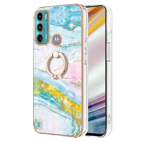 Marble Mønstret Deksel med Ring Holder til Motorola Moto G40 Fusion / Moto G60 - Grønn og Gul ...