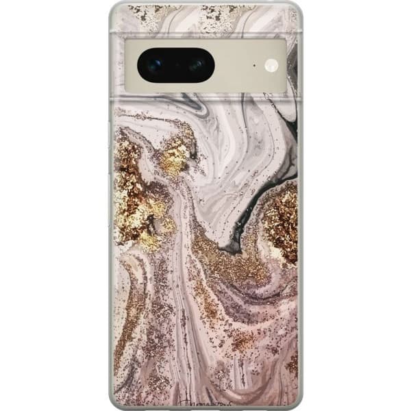 Google Pixel 7 Gennemsigtig cover Beige marmor med guldglitter struktur ...