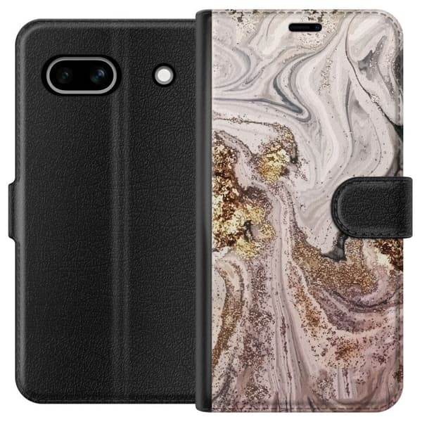 Google Pixel 7a Lommeboketui Beige marmor med gullglitrende struktur ...