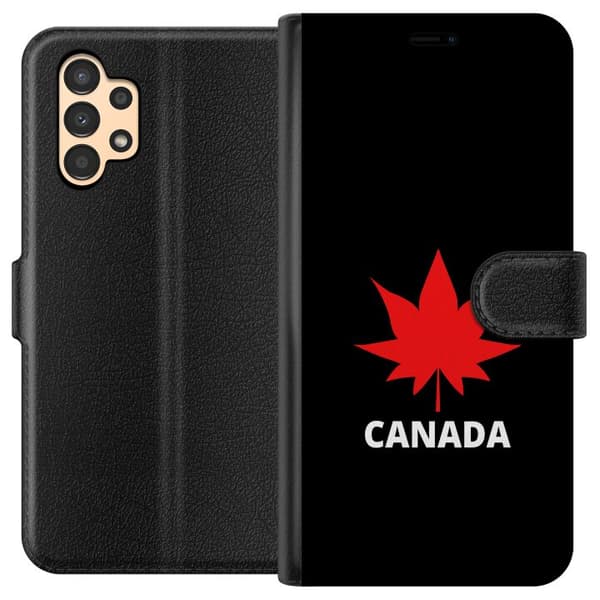 Samsung Galaxy A13 Plånboksfodral Kanada lönnlöv röd symbol på svart bakgrund stilren design ...