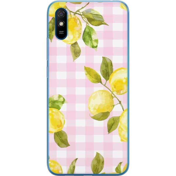Xiaomi Redmi 9AT Gjennomsiktig deksel Sitronmønstret med rosa rutete ...