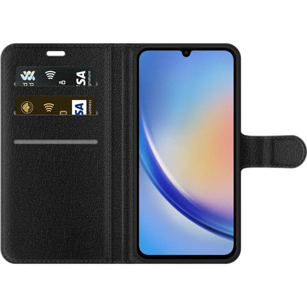 Samsung Galaxy A34 Lommeboketui Søt kanin i grønt gress med myk pels og ...