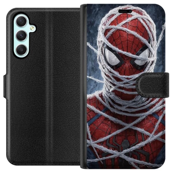 Samsung Galaxy A34 Plånboksfodral Spider-Man täckt av täta nätlager i ...