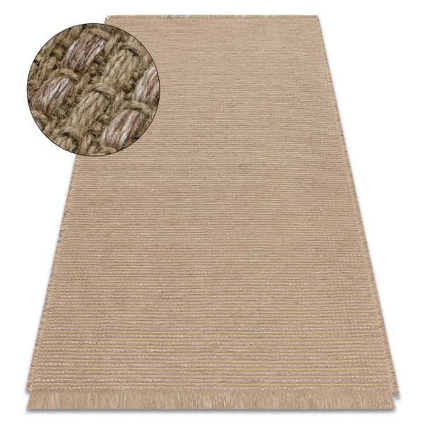Matta JUTE 3652 mörk beige one colour - jute, plattvävd, fransar ...