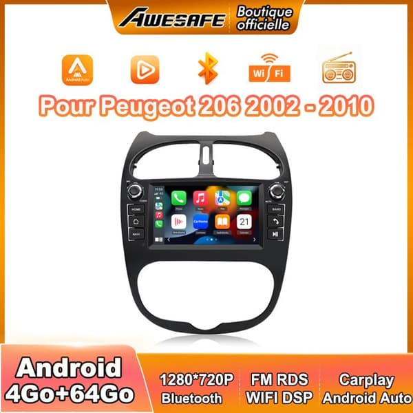 AWESAFE 4G Autoradio Android 13 för Peugeot 206 (2002-2010) 4Go+64Go ...