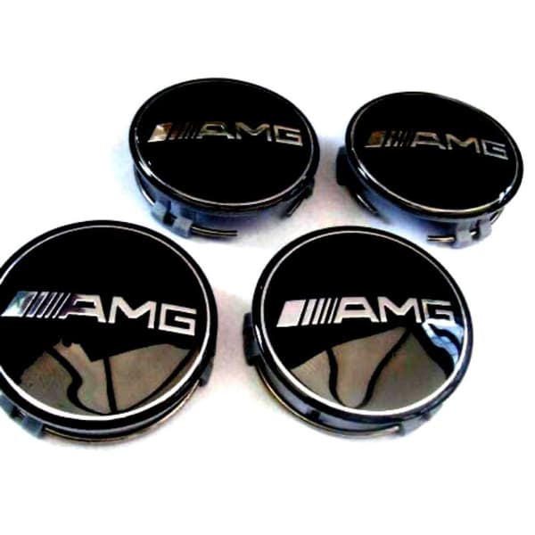 Black Mercedes AMG Car Wheel Center Caps Hub Cover 75mm 4 PCS For A B C ...