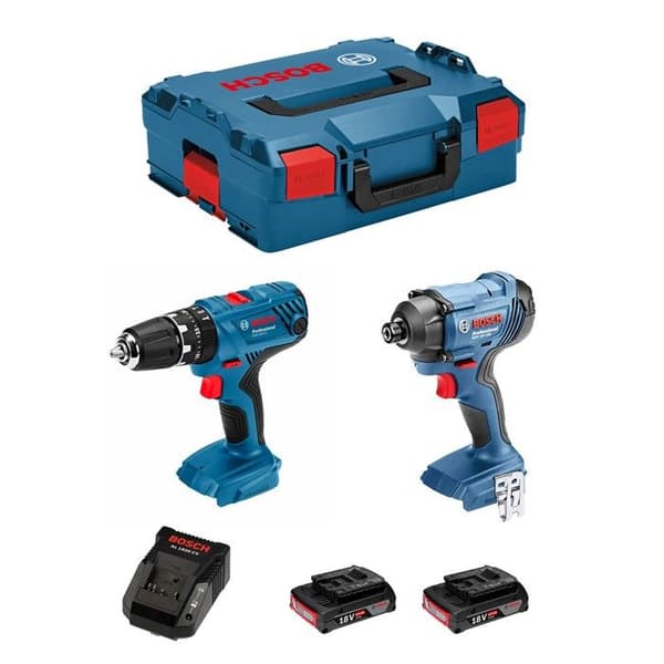 BOSCH Kit GSB 18V-21 + GDR 18V-160 (2 x 2,0 Ah + AL1820CV + L-Boxx 136 ...