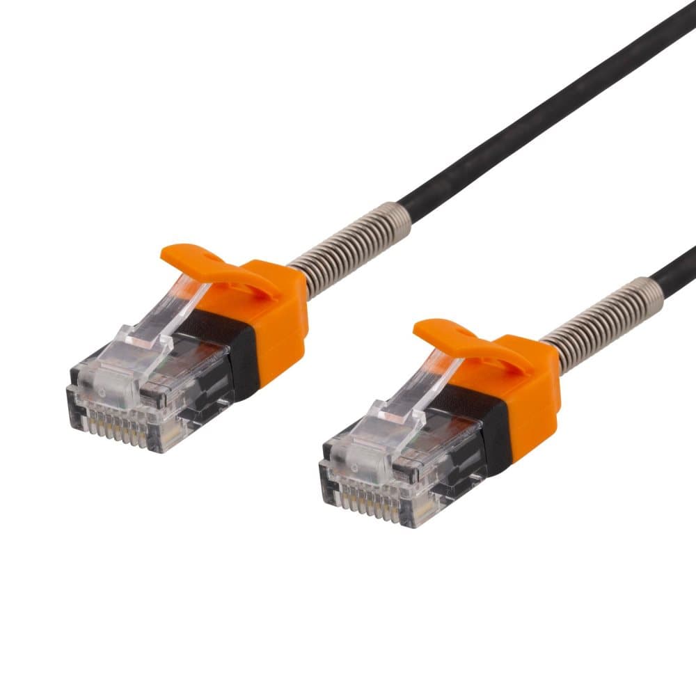 Cat6A cable with spring strain relief, 3m, black/orange | CDON