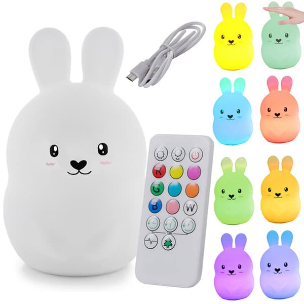 RGB LED Nattlampa Barn Kanin Squishy med Fjärrkontroll och Timer | CDON