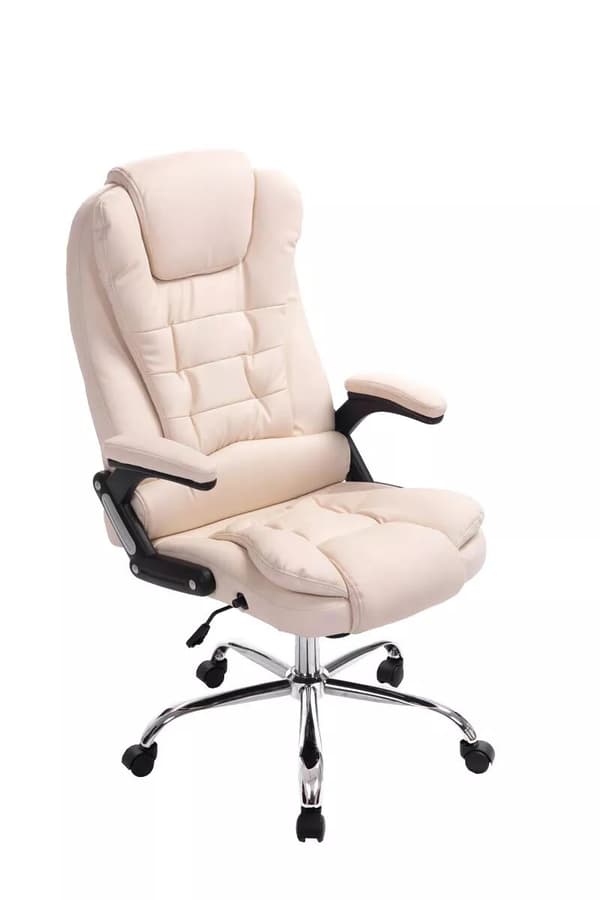 Thor Executive Office Chair in Cream Faux Leather with Chrome-Look ...