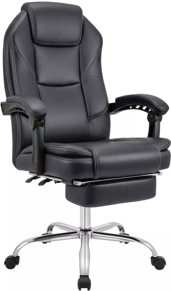 Castle Office Chair - Black Imitation Leather, Chrome-look Metal Rack ...