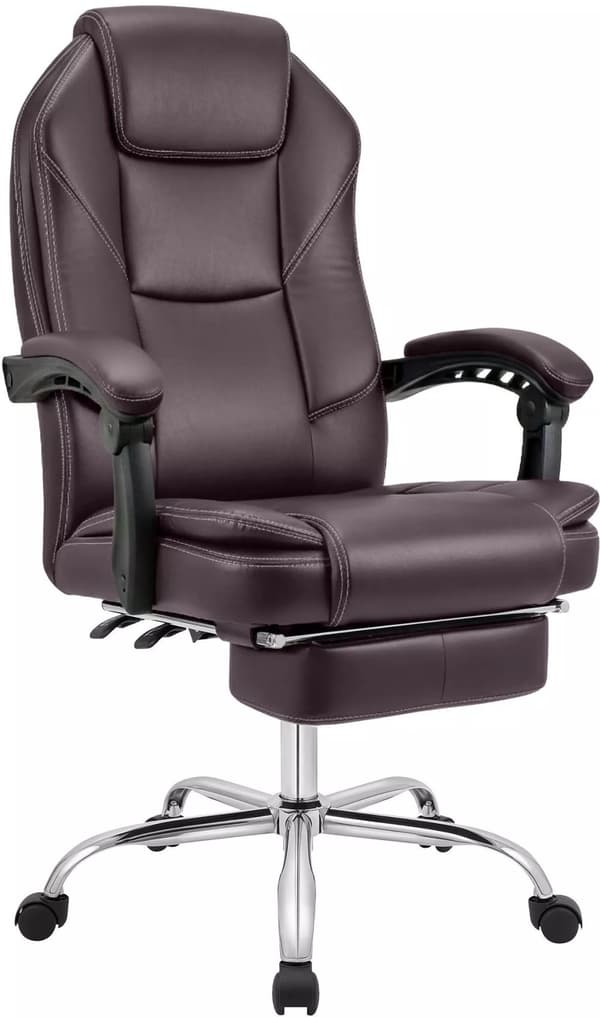 Castle Office Chair - Brown Imitation Leather, Chrome Metal Frame | CDON
