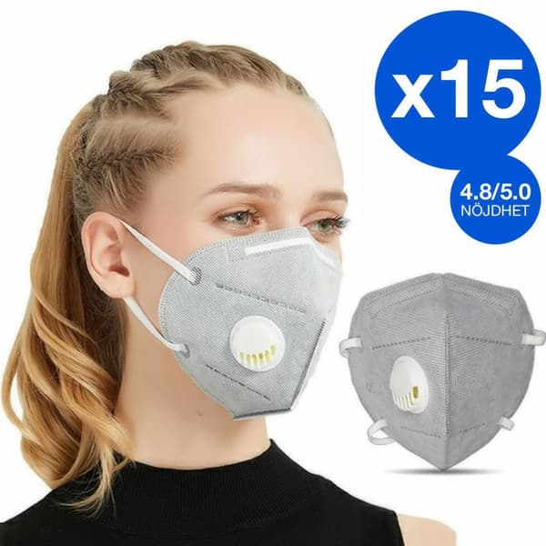 15 st gråa CE KN95 FFP2 med Ventil Skyddsmask Andningsskydd Munskydd | CDON