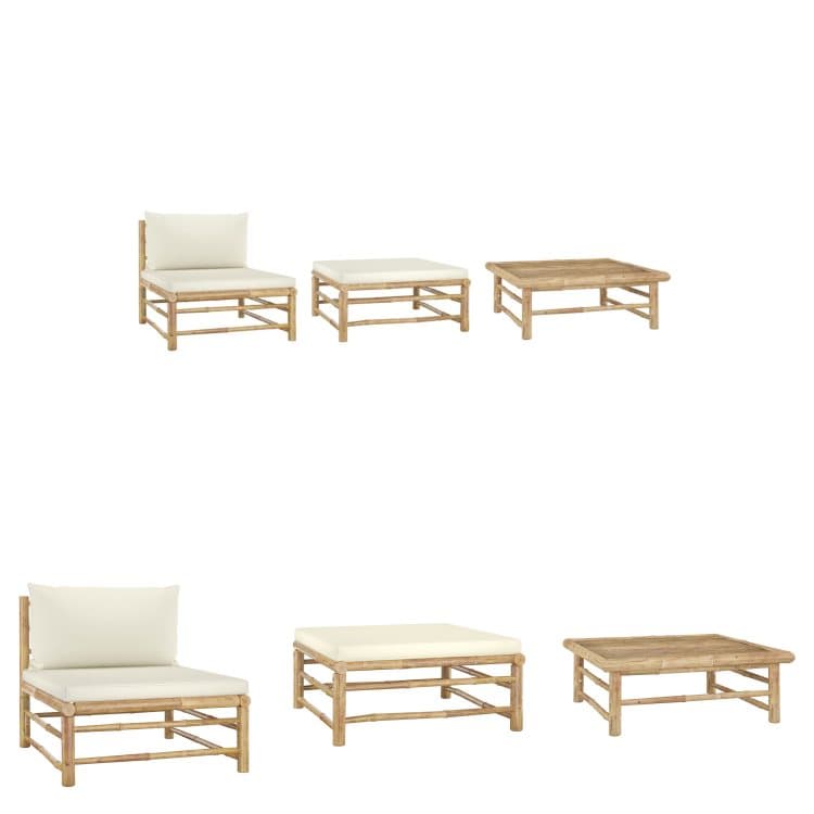 vidaXL 3-osainen Puutarhasohvasarja kermanvalkoiset tyynyt bambu ...