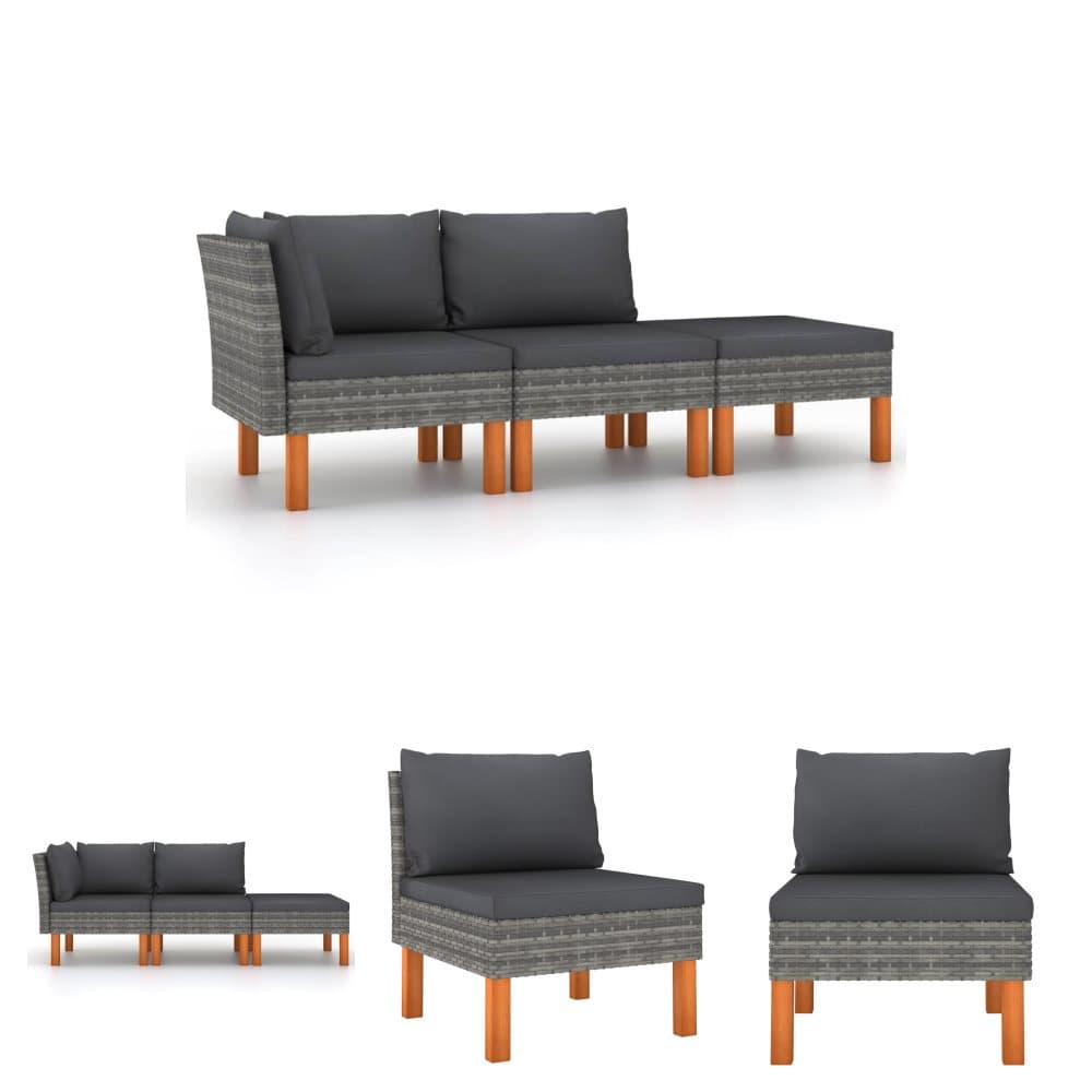 The Living Store 3-osainen Puutarhasohvasarja polyrottinki/täysi ...