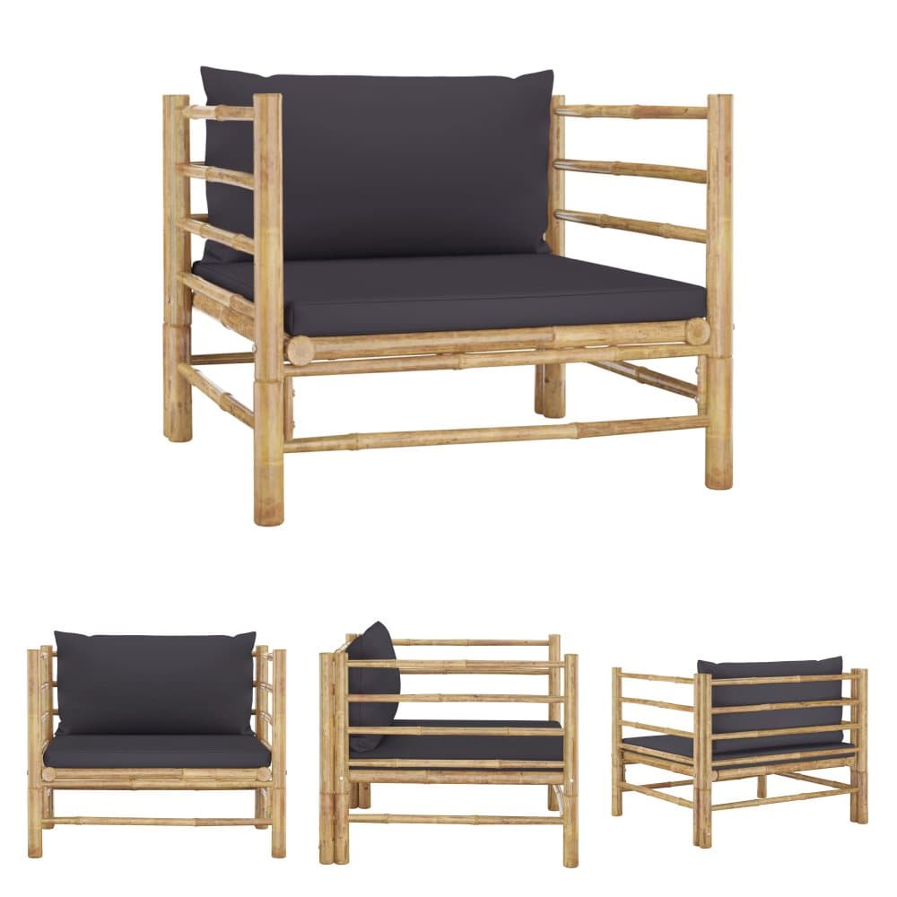 The Living Store Puutarhasohva tummanharmaat tyynyt bambu - Ulkotilan ...