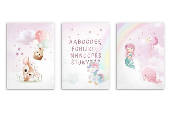 Barnposters Sjöjungfru Rosa tavlor för barnrum med alfabetet 50x70 | CDON