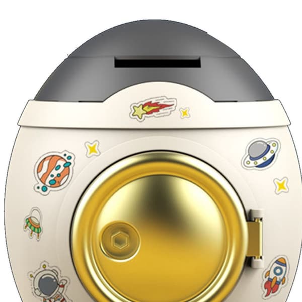 Rymdraket Tecknad Spargris för Barn - Grå och Guld Sparbössa | CDON