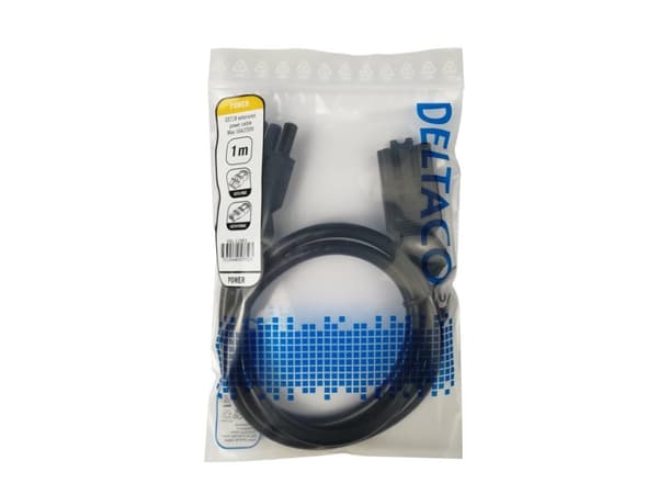 Deltaco GST18 power cable, GST18 male - GST18 female, black, 1m, 1 m ...