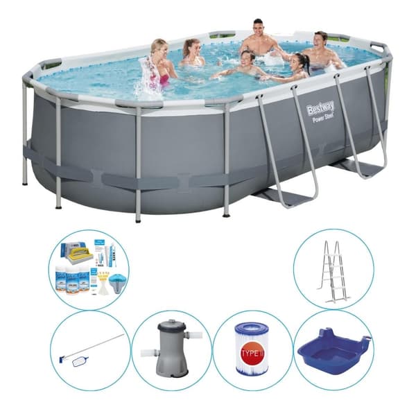 Bestway Power Steel Oval 427x250x100 cm - 7 delar - Poolset | CDON