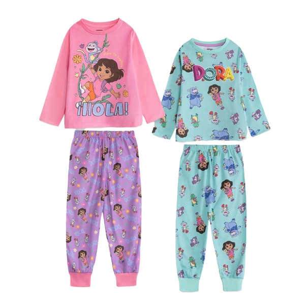 Dora The Explorer Childrens/Kids Character Long Pyjama Set (Pack of 2 ...