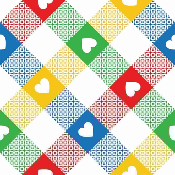 UTOMHUSDEKORATIVA TYGER OXFORD - Motiv av vita hjärtan på färgglatt rutmönster I DR247 | CDON