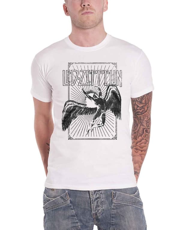 Led Zeppelin T Shirt Icarus Burst Band Logo Official Mens White | CDON