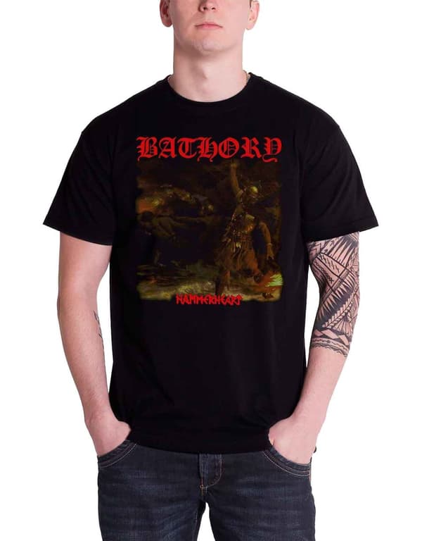 Bathory Mens T Shirt Black Hammer Heart Soldier Death band logo Official | Black | M | CDON