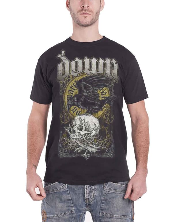 Down Mens T Shirt Black Raven Skull Swamp Death design Official | CDON