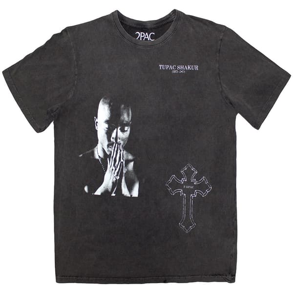 Tupac Unisex Stone Wash T-Shirt: Photo Cross (Small) | CDON