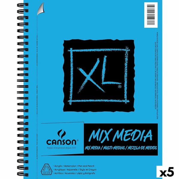Drawing Pad Canson XL Mix Media White A4 Paper 5 Units 30 Sheets 300 g ...