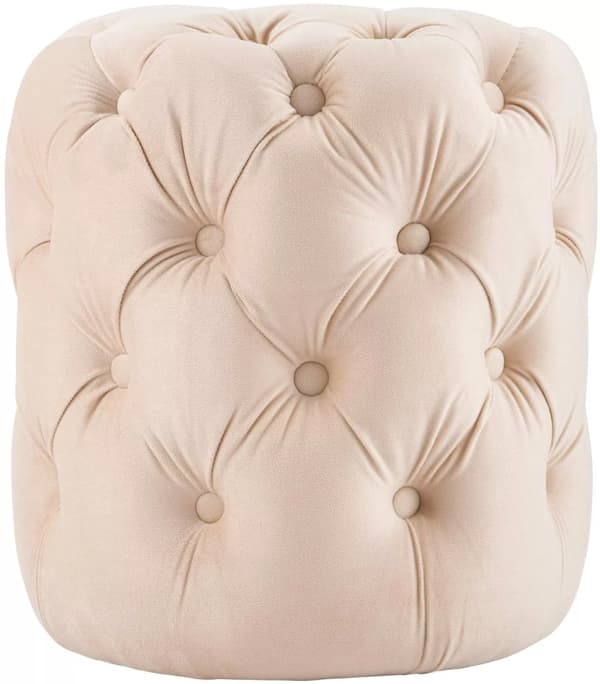 Drancy Cream Velvet Stool with Wooden Frame - Elegant Chesterfield ...