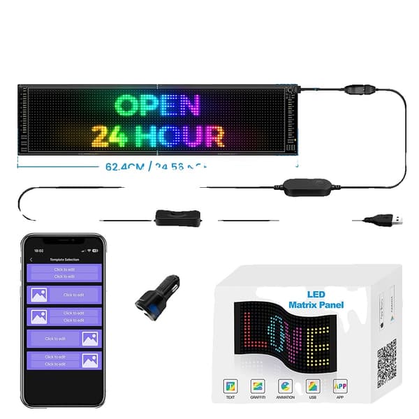 Programmerbar rullende LED-skilt, APP-kontrol, vandtæt,16X62.4CM | CDON