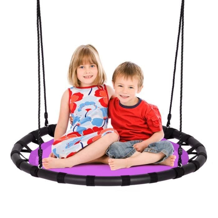 COSTWAY Rund Fågelbo Gunga Ø100CM för barn Justerbar höjd 100-160CM ...