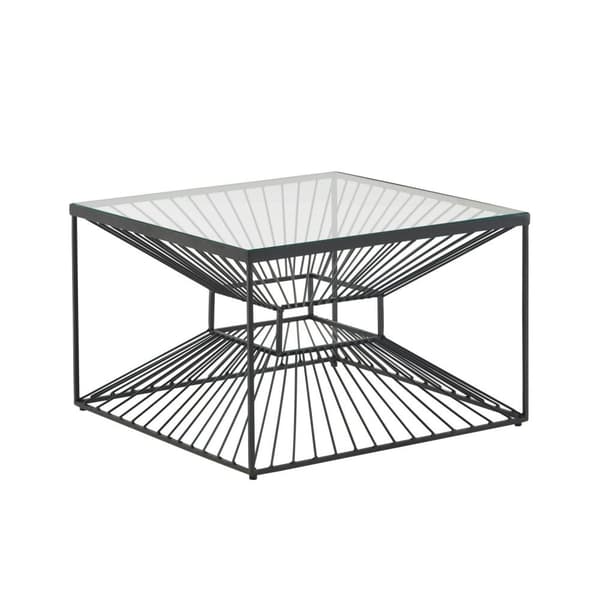 Rootz Square Coffee Table Black Modern Design Small Side Table Glass And Metal 55x55x36