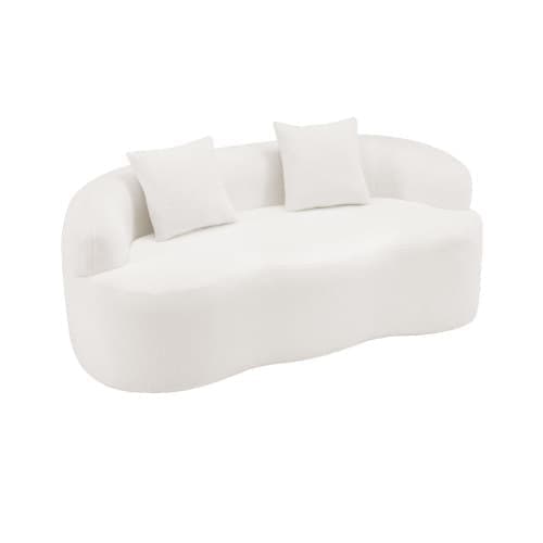 Vitt svängt loveseat-soffa med rundade armstöd, komprimerad soffa med 2 ...