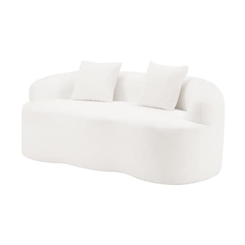 Vitt svängt loveseat-soffa med rundade armstöd, komprimerad soffa med 2 ...