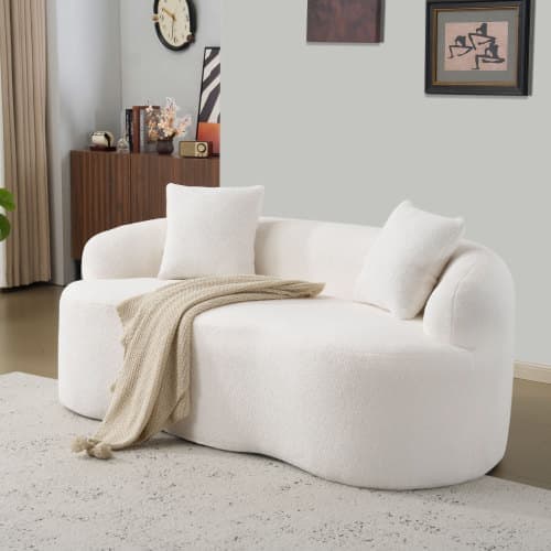 Vitt svängt loveseat-soffa med rundade armstöd, komprimerad soffa med 2 ...