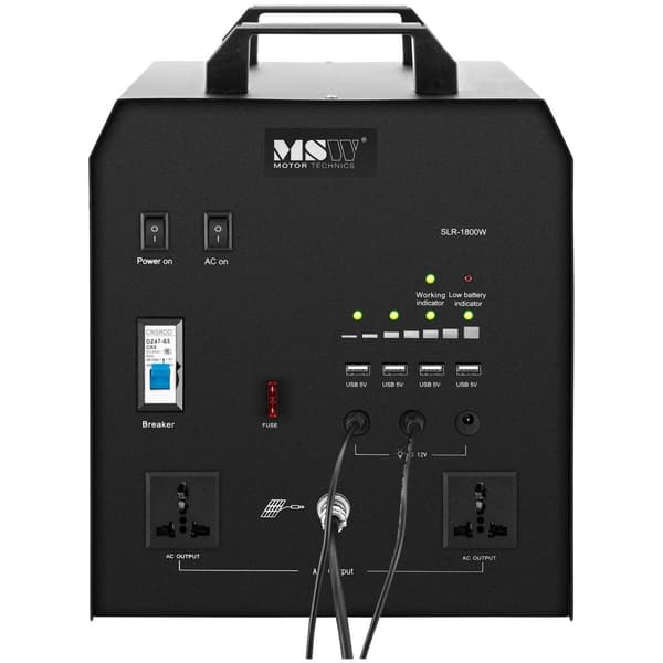 MSW Powerstation med solceller og inverter - 1800 W - 5 / 12 /230 V - 2 ...