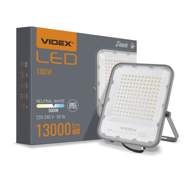 Halogenstrålkastare 100W neutralt ljus 5000K 13000lm IP65 DAVIS Videx ...