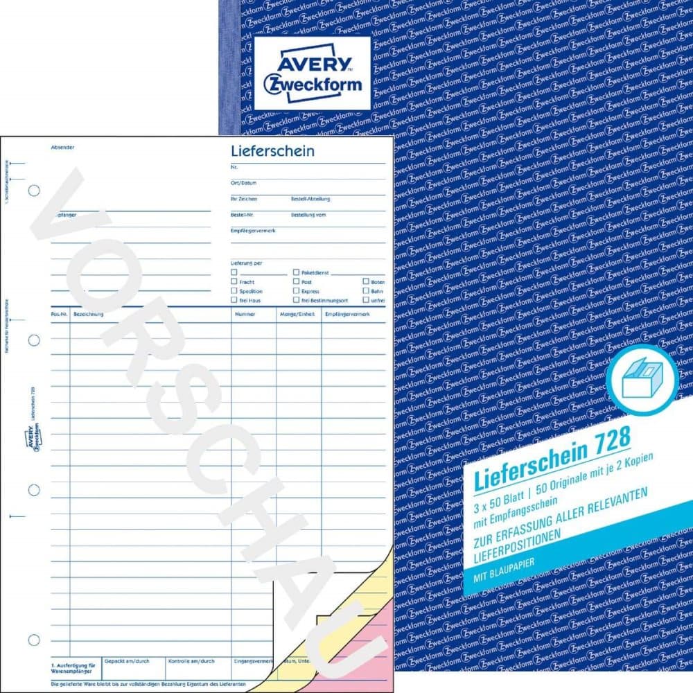 Følgeseddel med kvittering A4, 1., 2. og 3. side trykt, blåt papir | CDON