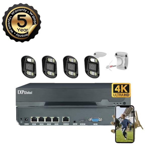 Övervakningskamerasystem, 8MP upplösning, 4 kanaler, Smart-Färg Nattseende,4CH 4 Kula Kamera, 1T ...