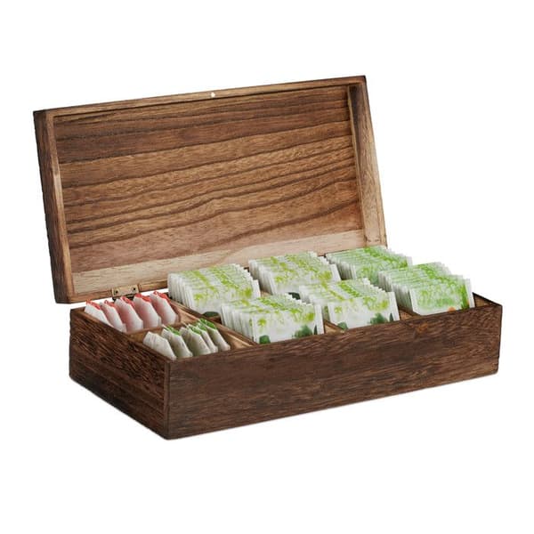 Relaxdays Tea Box Trä Organizer Te Box 8 Fack Aroma Lock HxBxD: 8,5 x ...