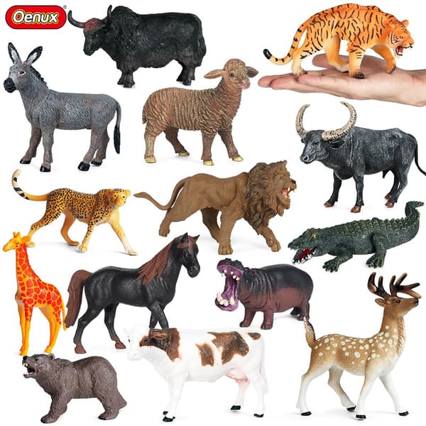 Oenux Simulering Vild Dyr Løve Tiger Elefant Hest Yak Model Action Figurer Farm Ko Ged PVC ...