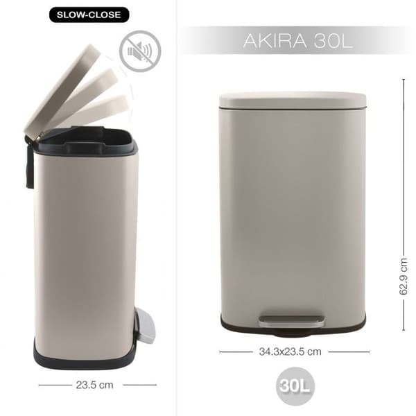 Köksavfallspåse med pedal Stål AKIRA 30L, Matt taupe Spirella | CDON